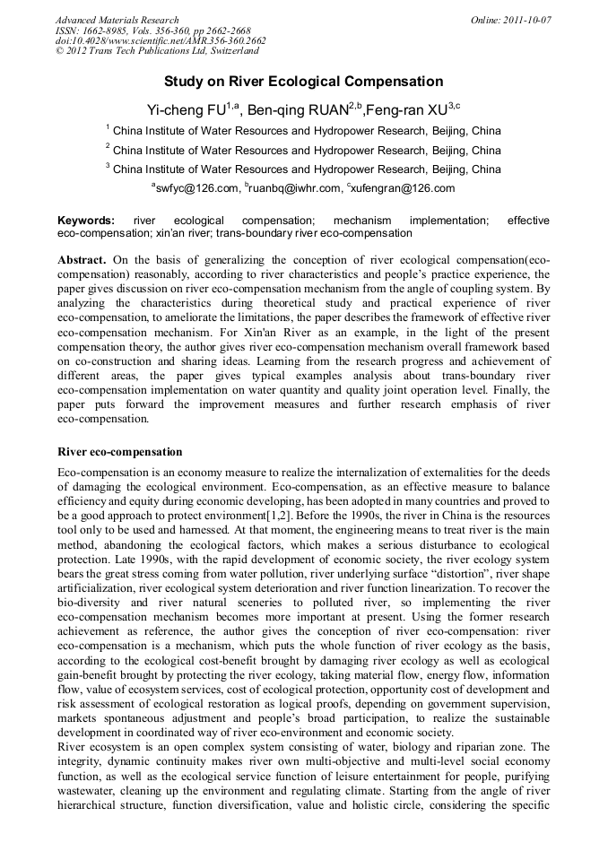 Study on River Ecological Compensation | Scientific.Net