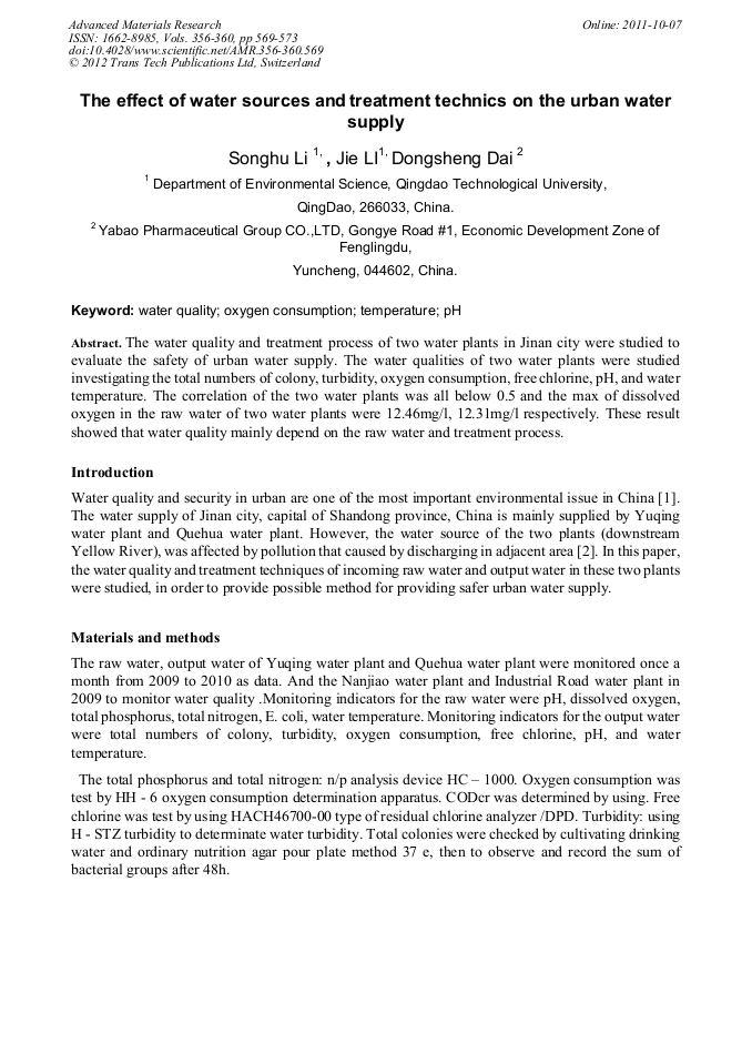 The Effect of Water Sources and Treatment Technics on the Urban Water ...