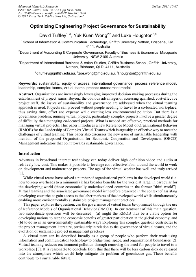 Optimizing Engineering Project Governance for Sustainability ...