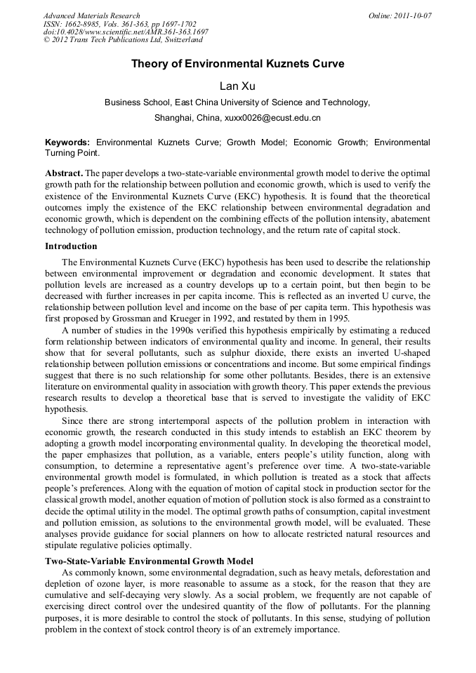 Theory of Environmental Kuznets Curve | Scientific.Net