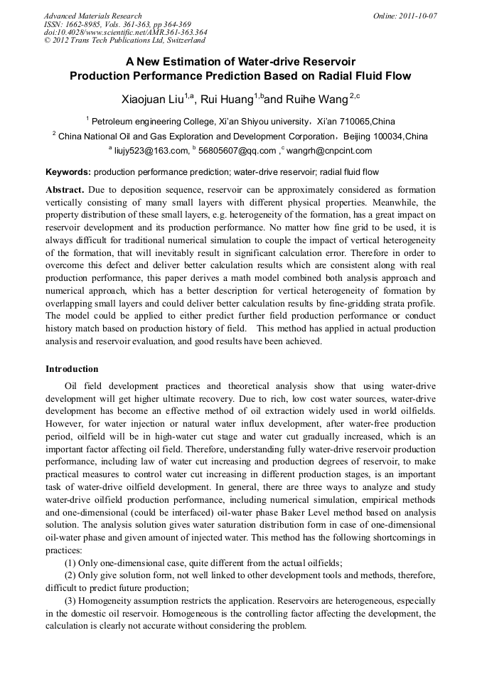 A New Estimation of Water-Drive Reservoir Production Performance ...