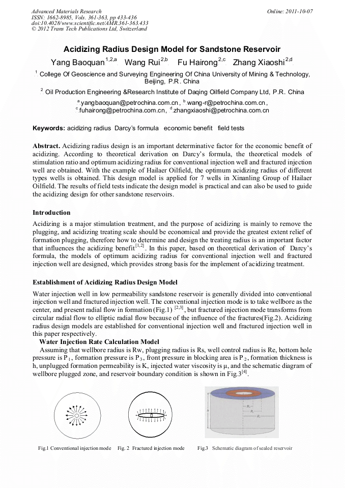 Acidizing Radius Design Model for Sandstone Reservoir | Scientific.Net