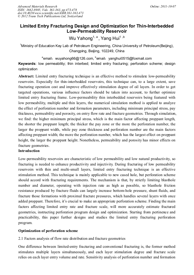 Limited Entry Fracturing Design and Optimization for Thin-Interbedded ...