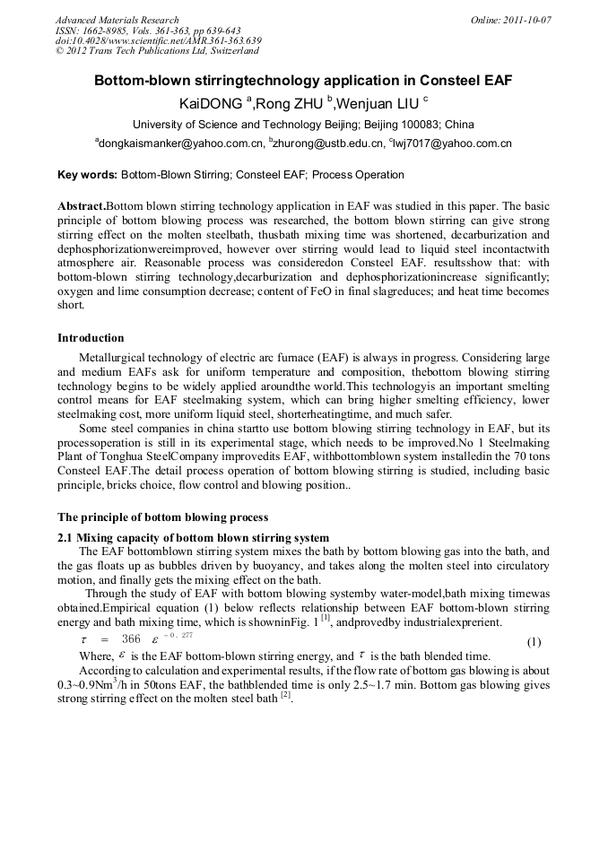 Bottom-Blown Stirring Technology Application in Consteel EAF ...
