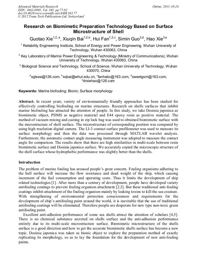 Research on Biomimetic Preparation Technology Based on Surface ...