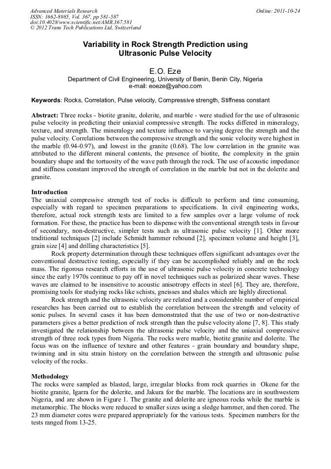 Variability in Rock Strength Prediction Using Ultrasonic Pulse Velocity ...