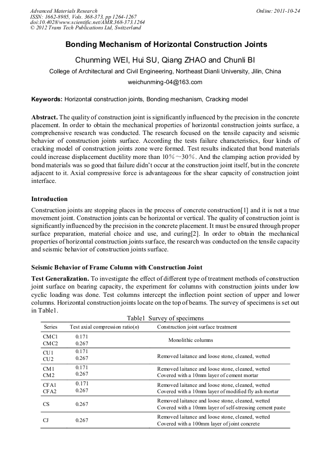 Bonding Mechanism of Horizontal Construction Joints | Scientific.Net