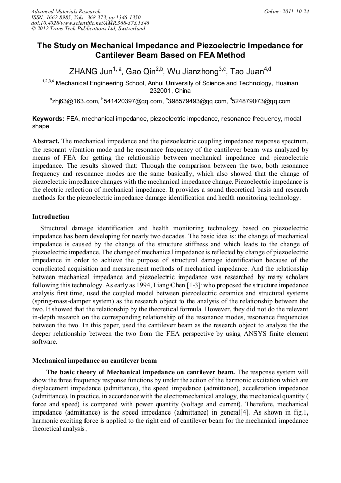 The Study on Mechanical Impedance and Piezoelectric Impedance for ...
