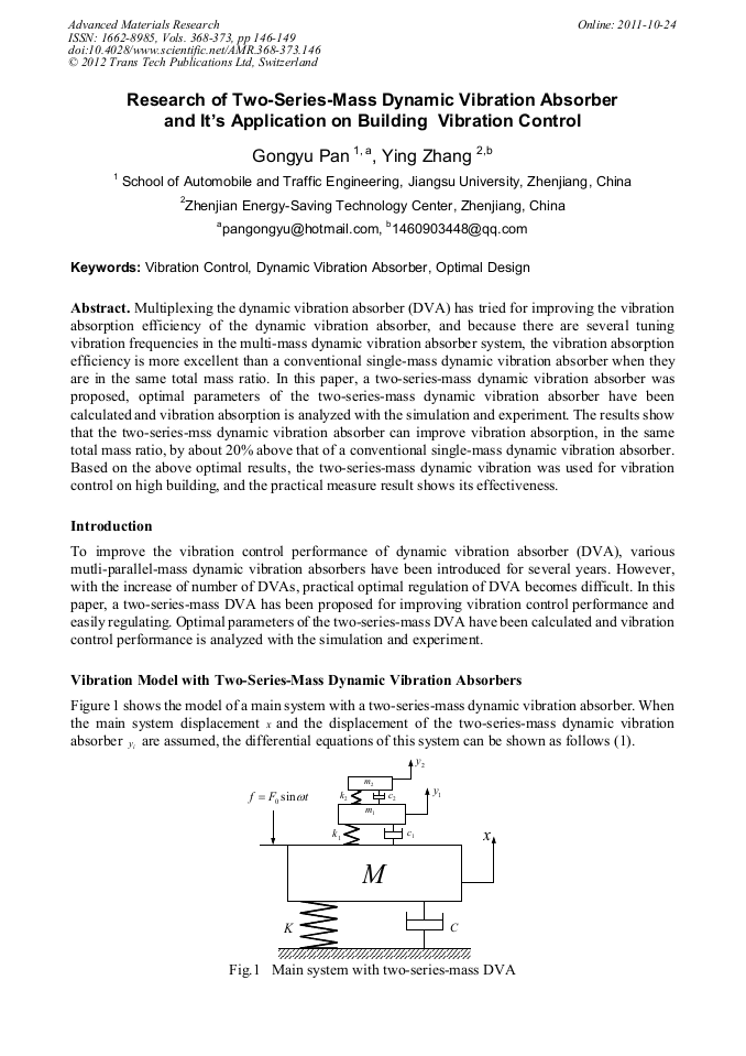Research of Two-Series-Mass Dynamic Vibration Absorber and it’s ...