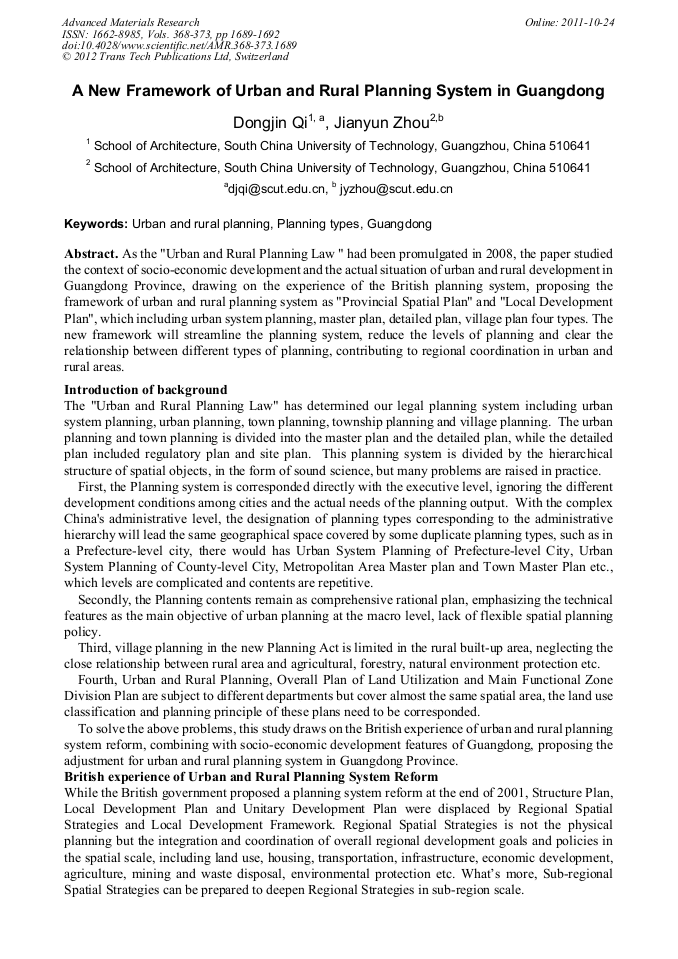 A New Framework of Urban and Rural Planning System in Guangdong ...