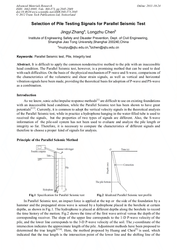Selection of Pile Testing Signals for Parallel Seismic Test ...