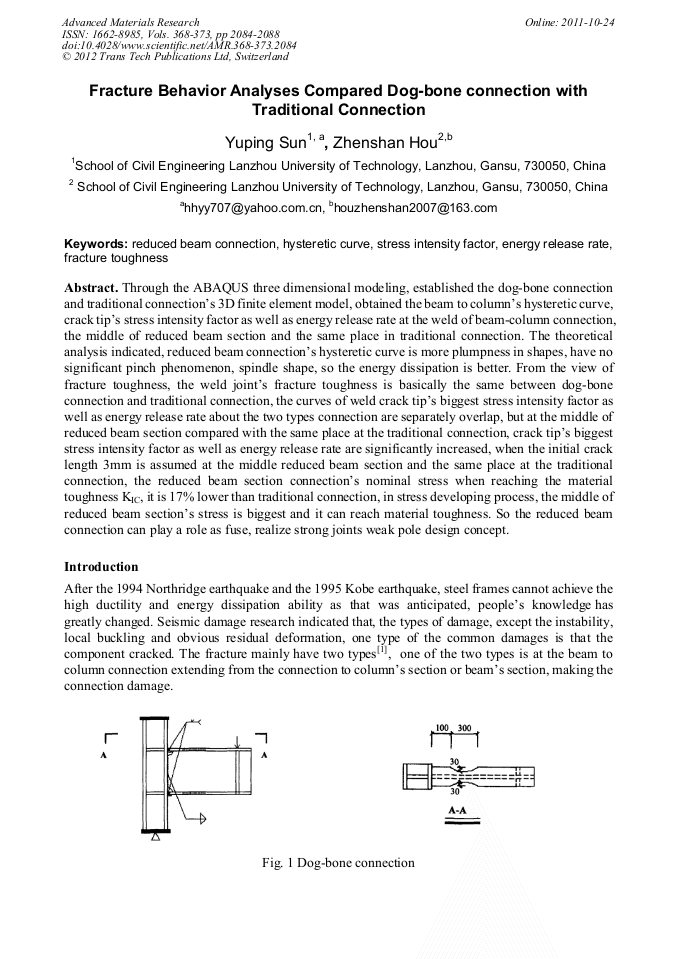 Fracture Behavior Analyses Compared Dog-Bone Connection with ...