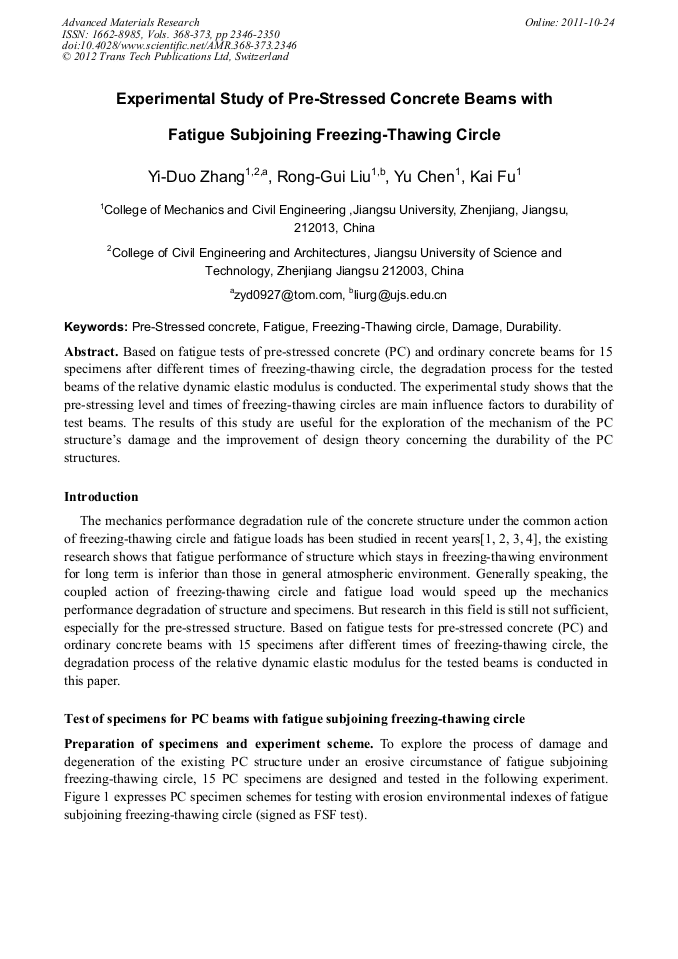 Experimental Study of Pre-Stressed Concrete Beams with Fatigue ...