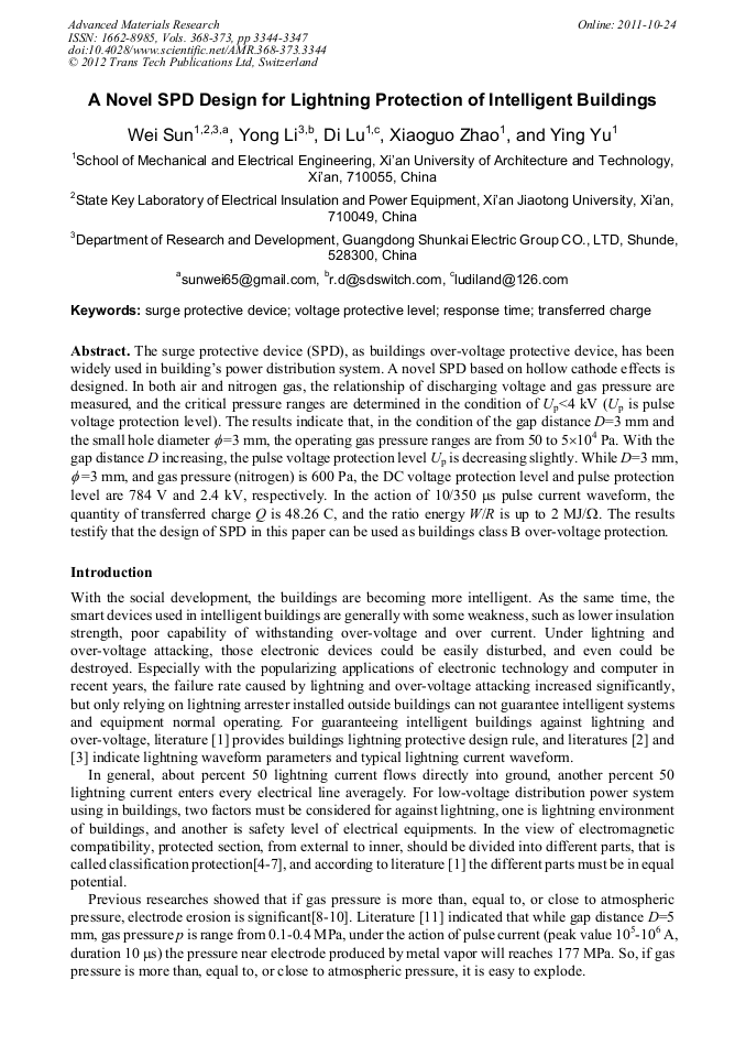 A Novel SPD Design for Lightning Protection of Intelligent Buildings ...