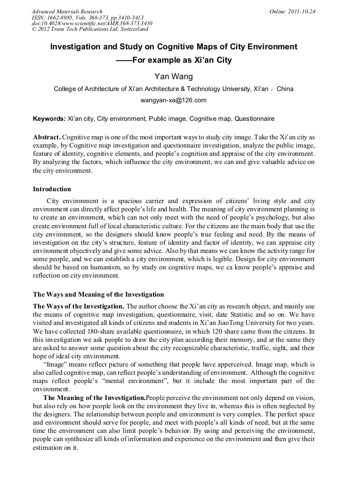 Investigation and Study on Cognitive Maps of City Environment — For ...