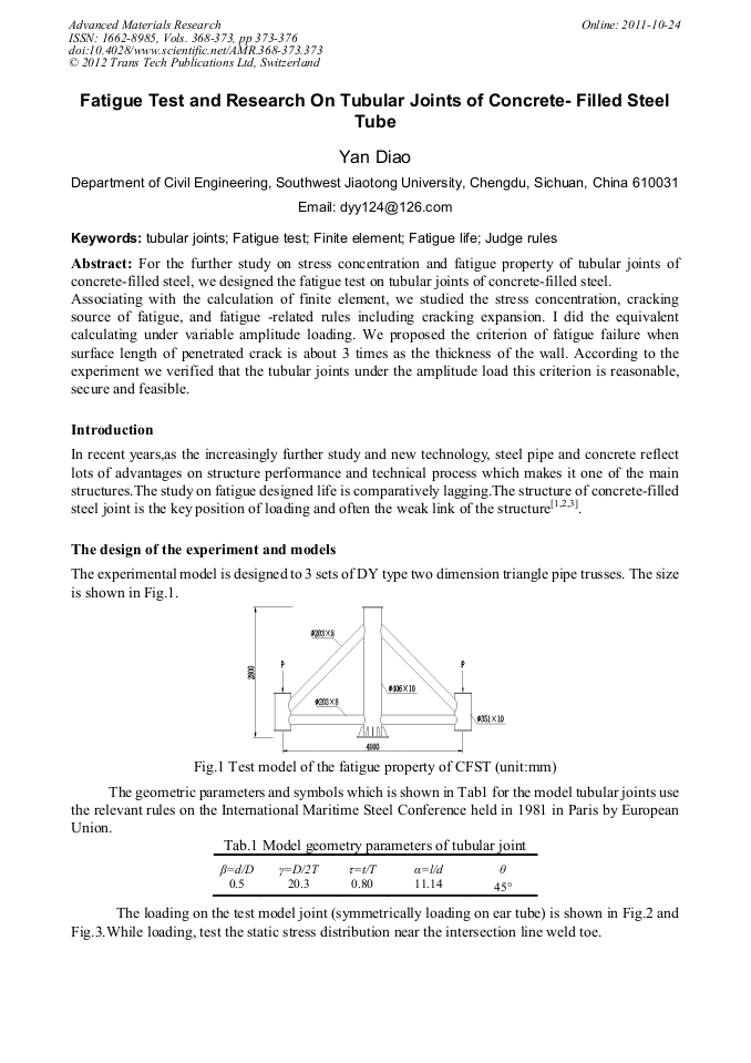 Fatigue Test and Research on Tubular Joints of Concrete-Filled Steel ...