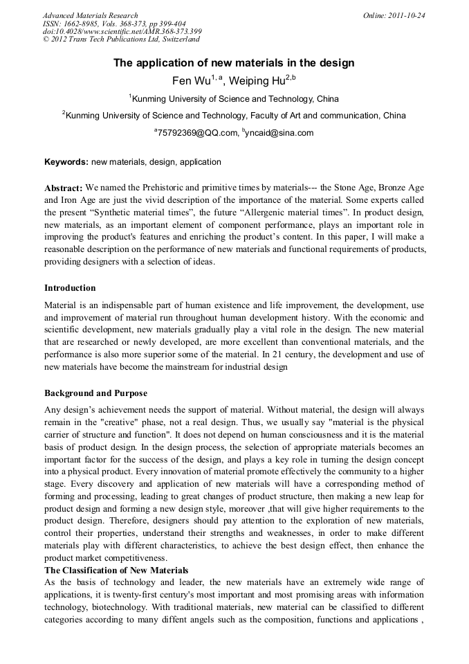 The Application of New Materials in the Design | Scientific.Net