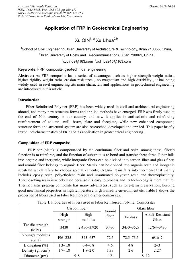 Application of FRP in Geotechnical Engineering | Scientific.Net