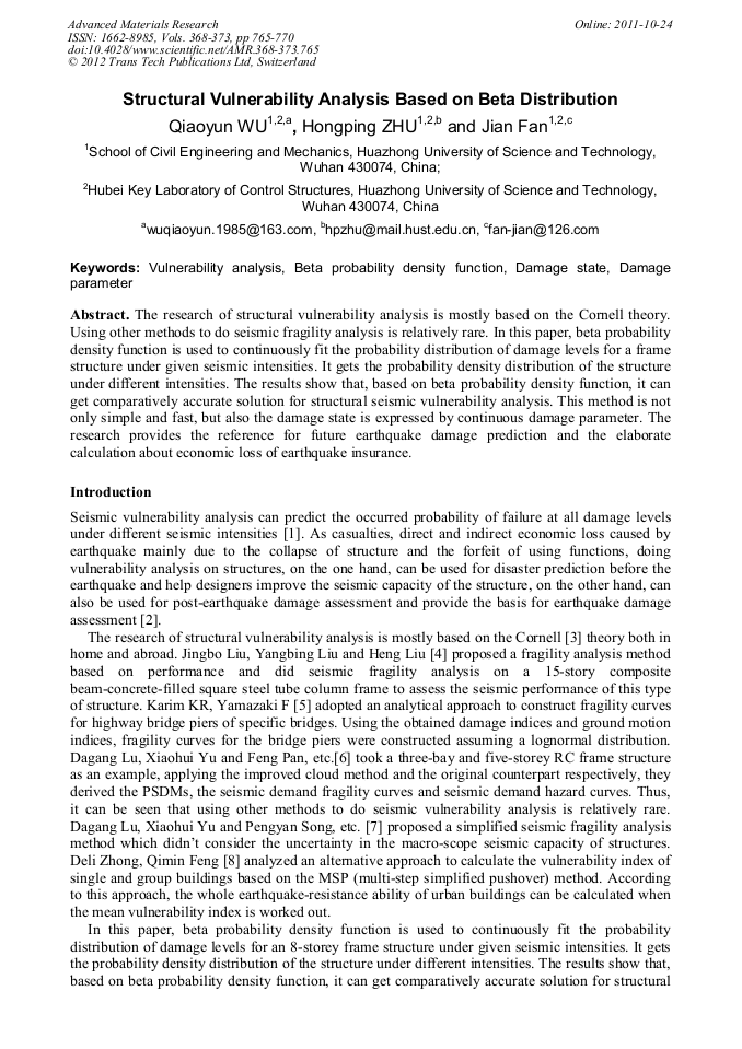 Structural Vulnerability Analysis Based on Beta Distribution | Scientific.Net