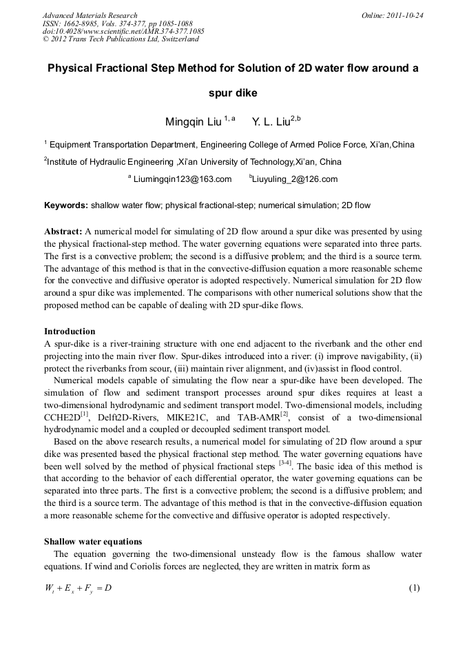 Physical Fractional Step Method for Solution of 2D Water Flow around a ...