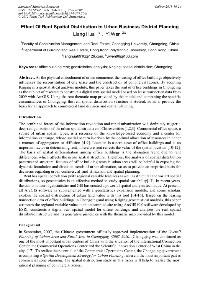 Effect of Rent Spatial Distribution to Urban Business District Planning ...