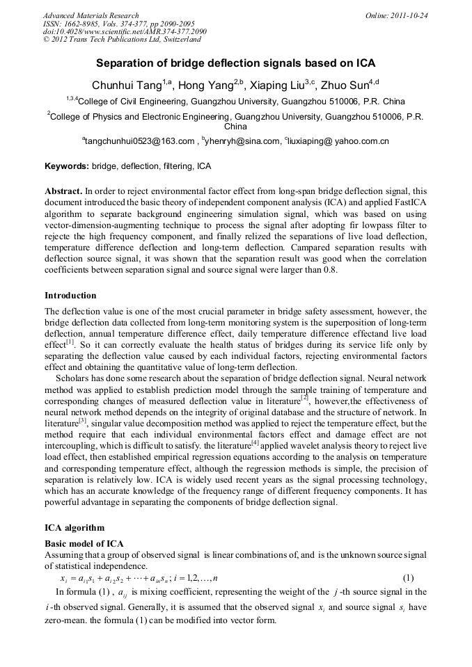 Separation of Bridge Deflection Signals Based on ICA | Scientific.Net