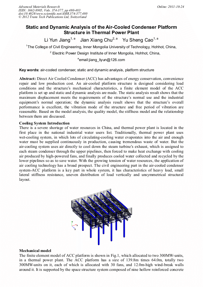 Static and Dynamic Analysis of the Air-Cooled Condenser Platform ...