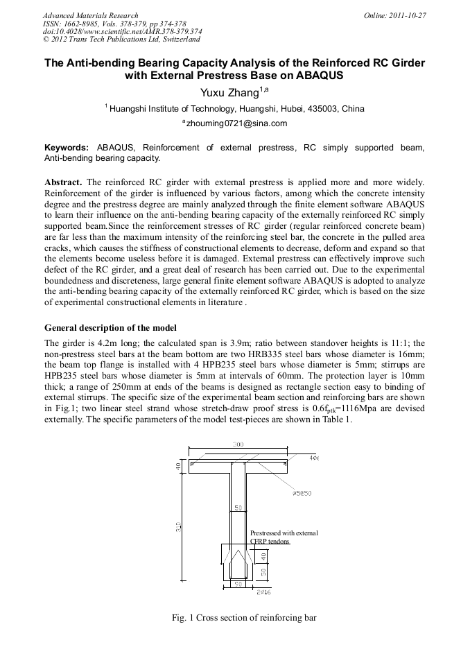 The Anti-Bending Bearing Capacity Analysis of the Reinforced RC Girder ...