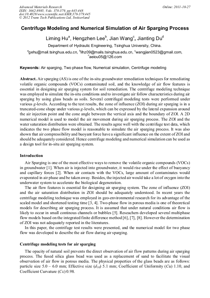 Centrifuge Modeling and Numerical Simulation of Air Sparging Process ...