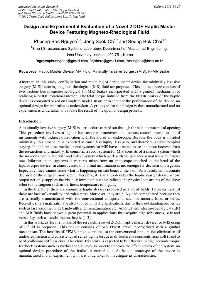Design and Experimental Evaluation of a Novel 2 DOF Haptic Master ...