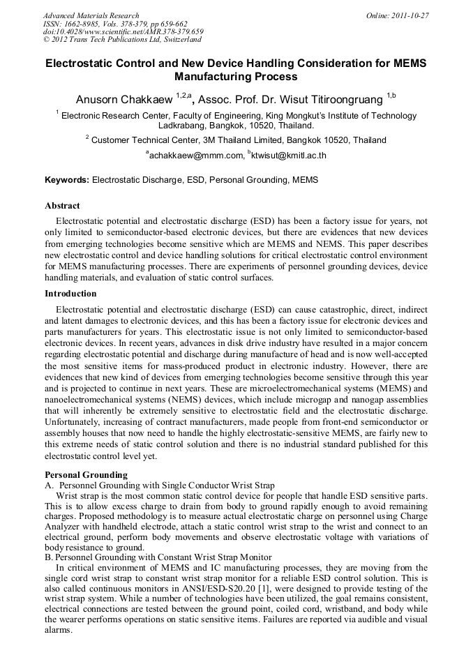 Electrostatic Control and New Device Handling Consideration for MEMS ...