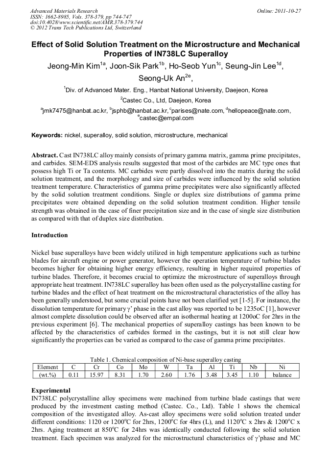 Effect of Solid Solution Treatment on the Microstructure and Mechanical ...