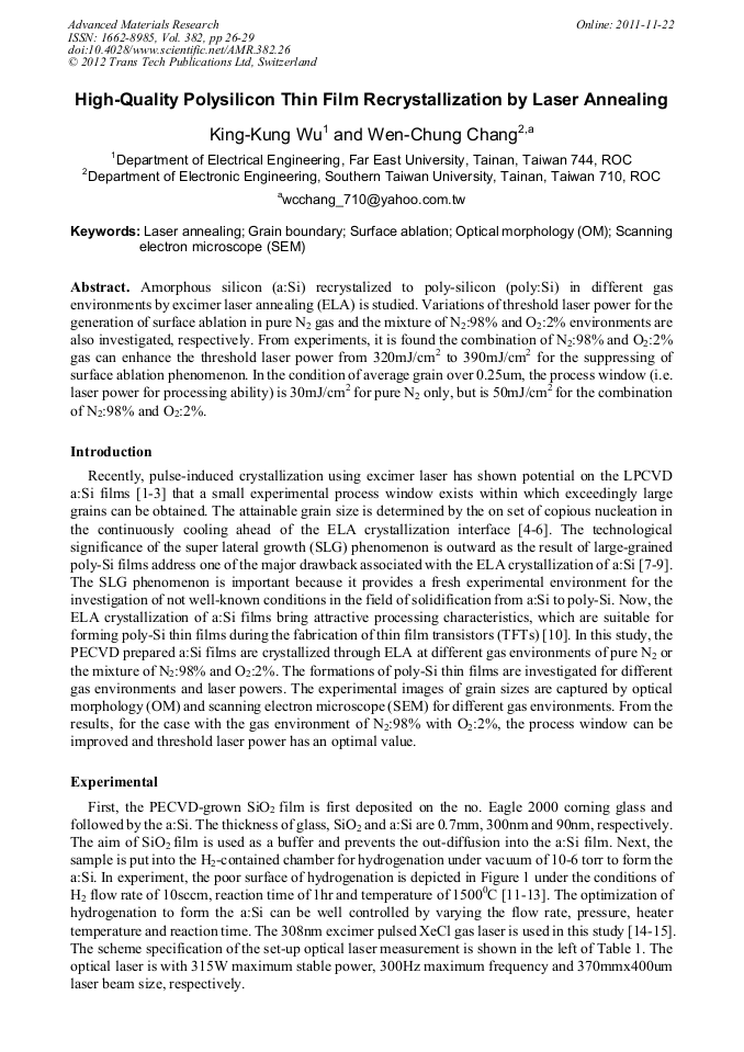 High-Quality Polysilicon Thin Film Recrystallization by Laser Annealing ...