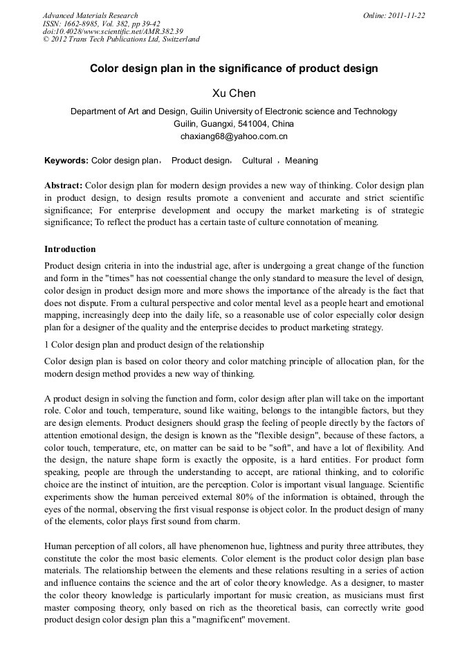 Color Design Plan in the Significance of Product Design | Scientific.Net