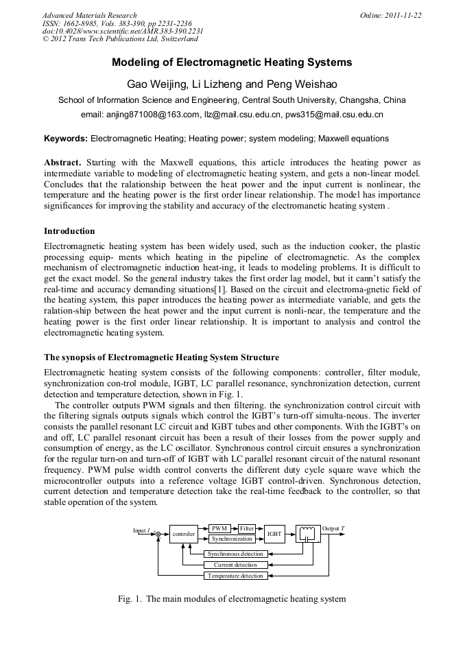 Modeling of Electromagnetic Heating Systems | Scientific.Net