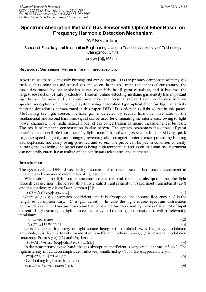 Spectrum Absorption Methane Gas Sensor with Optical Fiber Based on ...