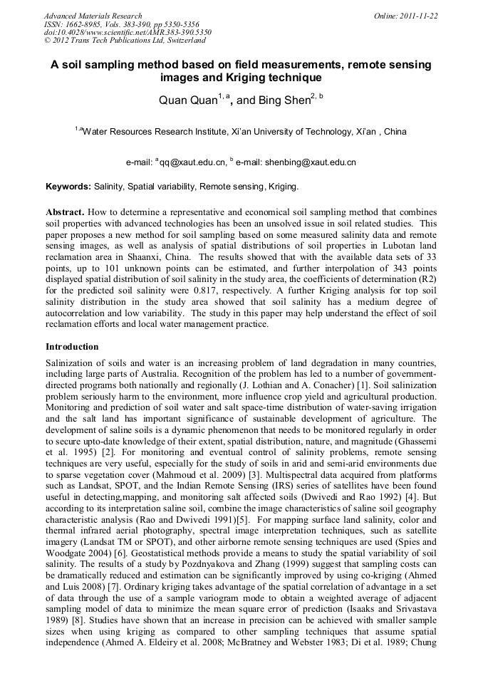 A Soil Sampling Method Based on Field Measurements, Remote Sensing ...