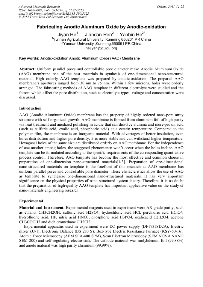 Fabricating Anodic Aluminum Oxide by Anodic-Oxidation | Scientific.Net