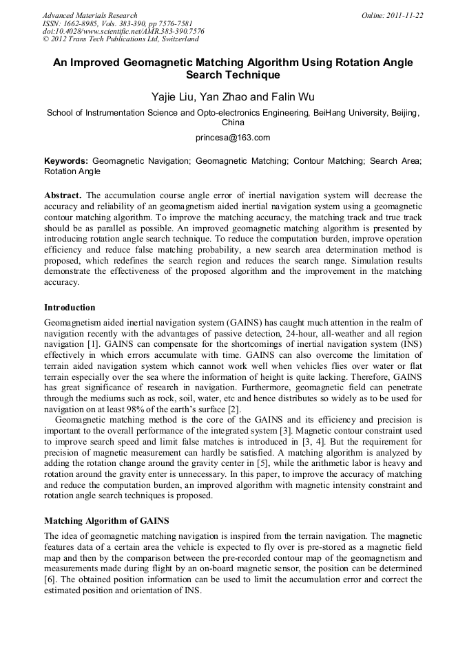 An Improved Geomagnetic Matching Algorithm Using Rotation Angle Search ...