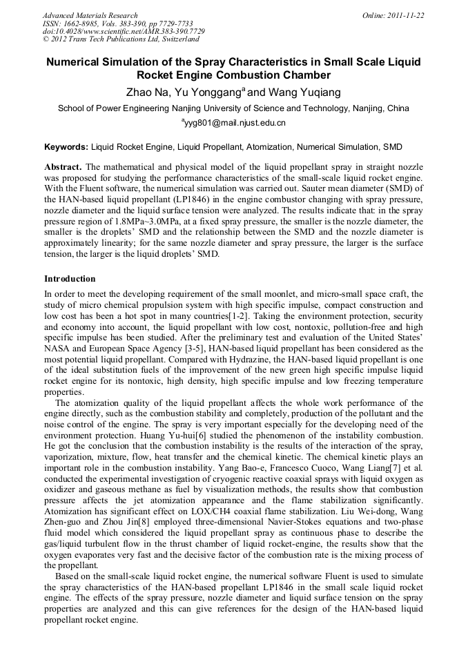 Numerical Simulation of the Spray Characteristics in Small Scale Liquid ...