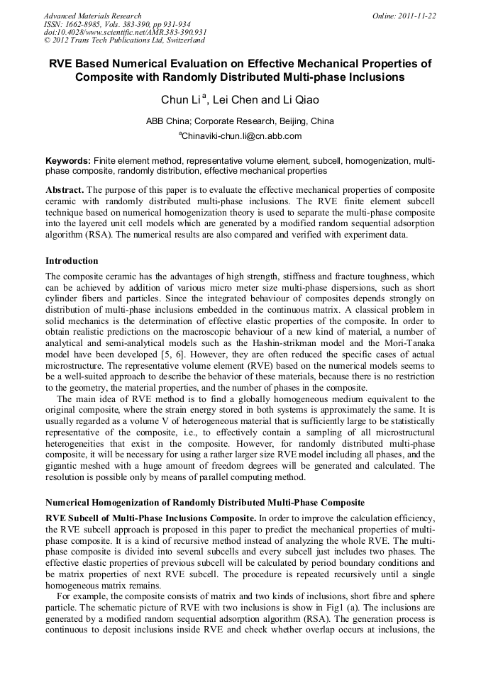 RVE Based Numerical Evaluation on Effective Mechanical Properties of ...