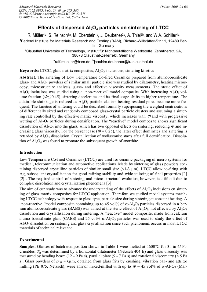 Effects of Dispersed Al2O3 Particles on Sintering of LTCC | Scientific.Net