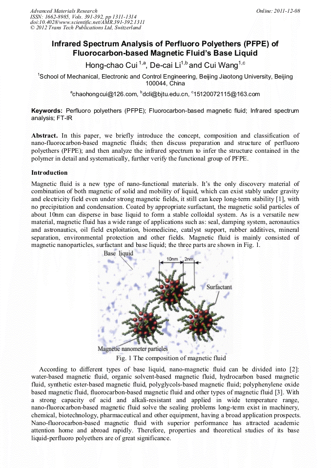 Infrared Spectrum Analysis of Perfluoro Polyethers (PFPE) of ...