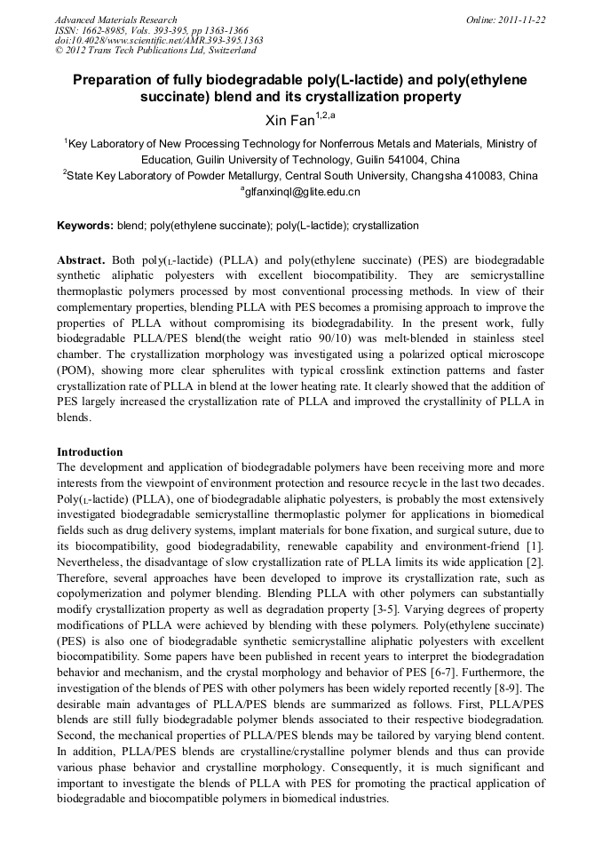 Preparation of Fully Biodegradable Poly(L-lactide) and Poly(ethylene ...