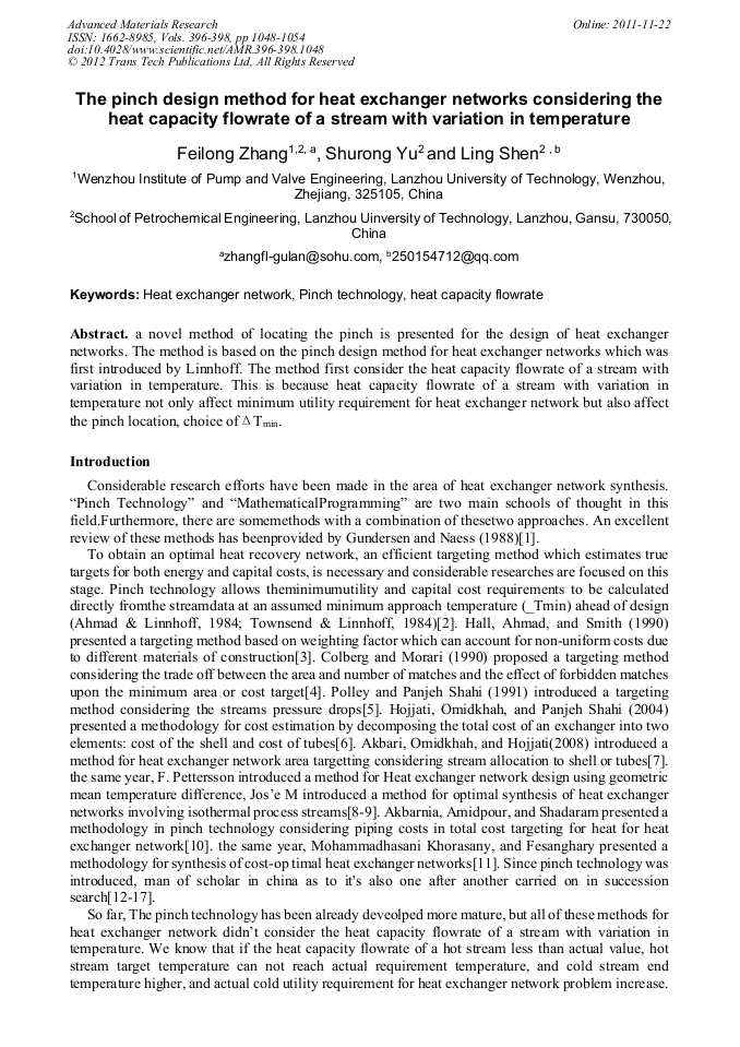 The Pinch Design Method for Heat Exchanger Networks Considering the ...