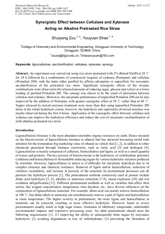 Synergistic Effect between Cellulase and Xylanase Acting on Alkaline ...