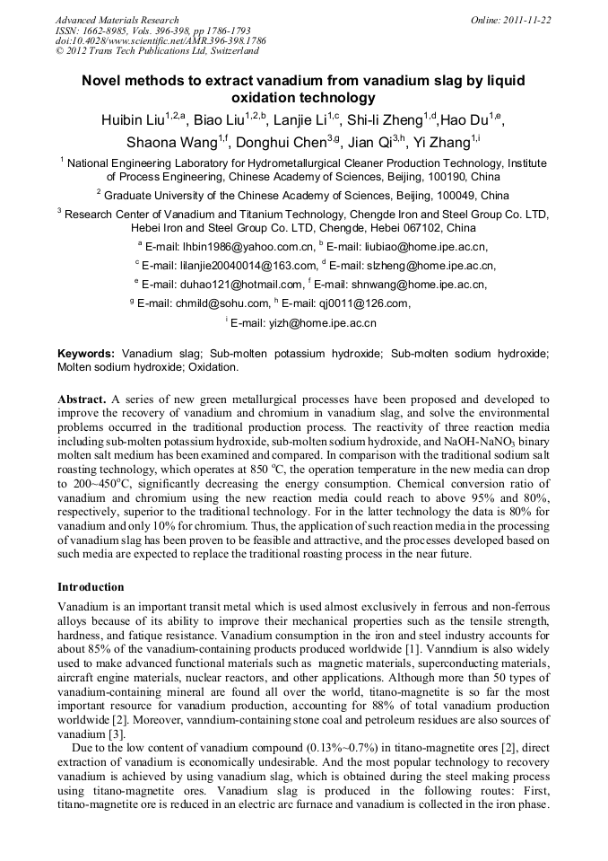 Novel Methods to Extract Vanadium from Vanadium Slag by Liquid ...