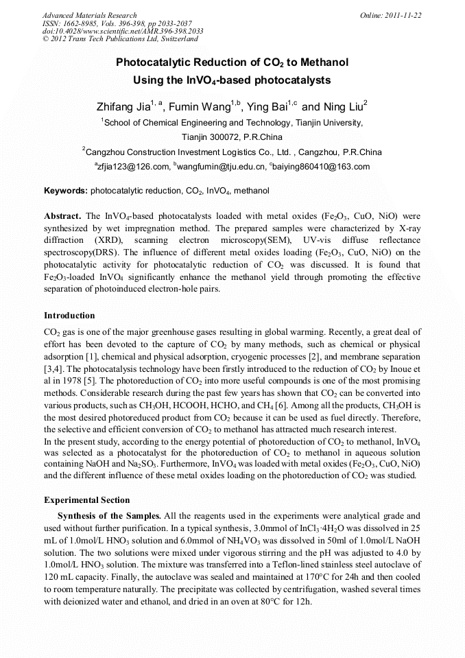 Photocatalytic Reduction of CO2 to Methanol Using the InVO4-Based ...