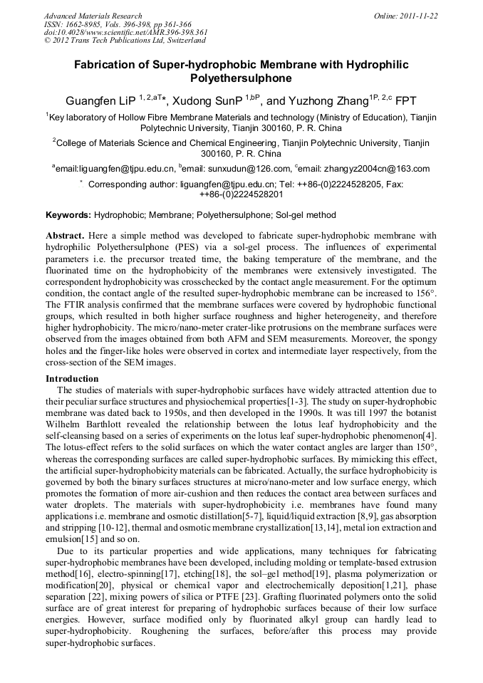 Fabrication of Super-Hydrophobic Membrane with Hydrophilic ...