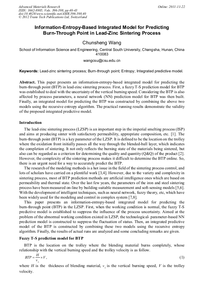 Information-Entropy-Based Integrated Model for Predicting Burn-Through ...